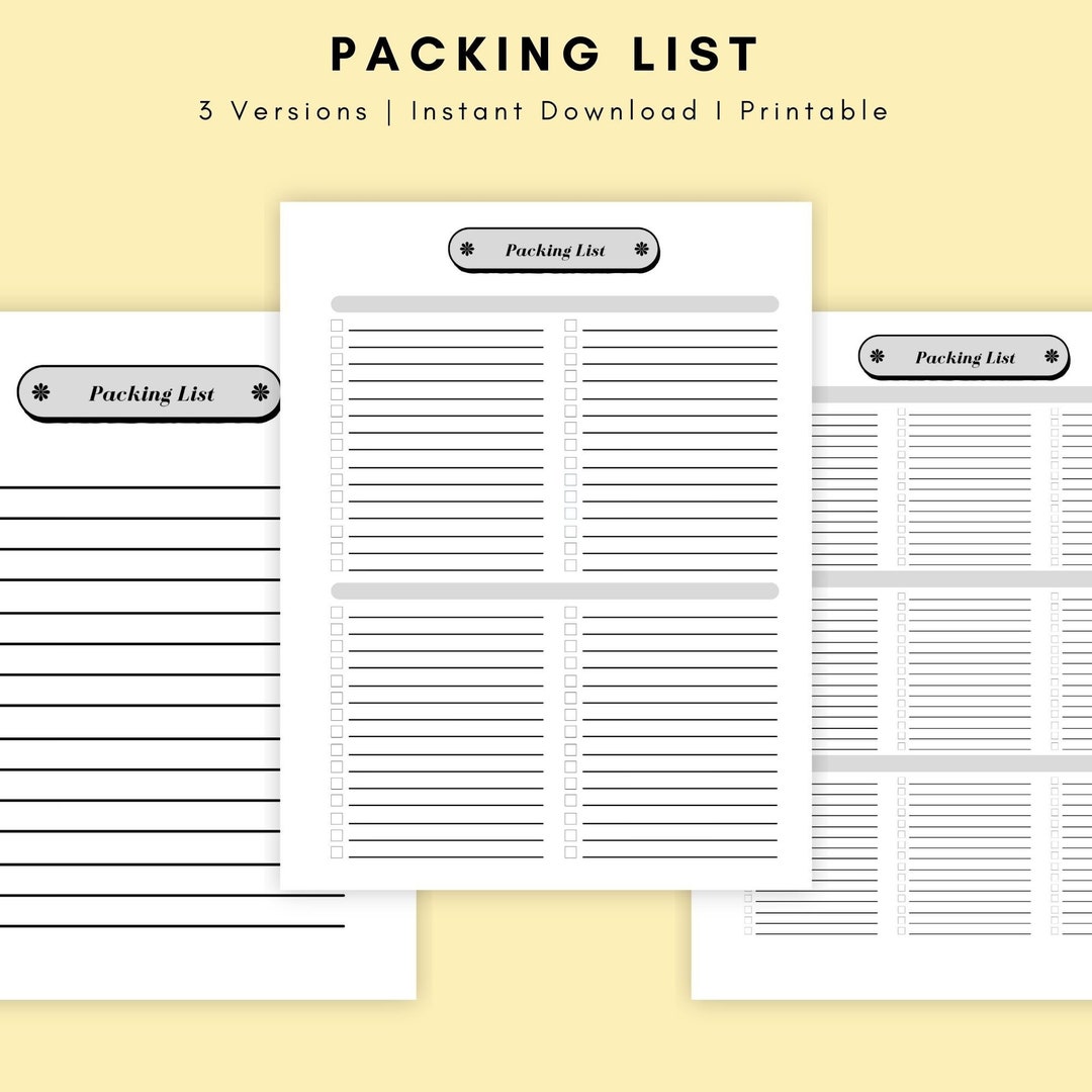Packing Checklist, Packing List, Moving List, A4 and US Letter Size ...