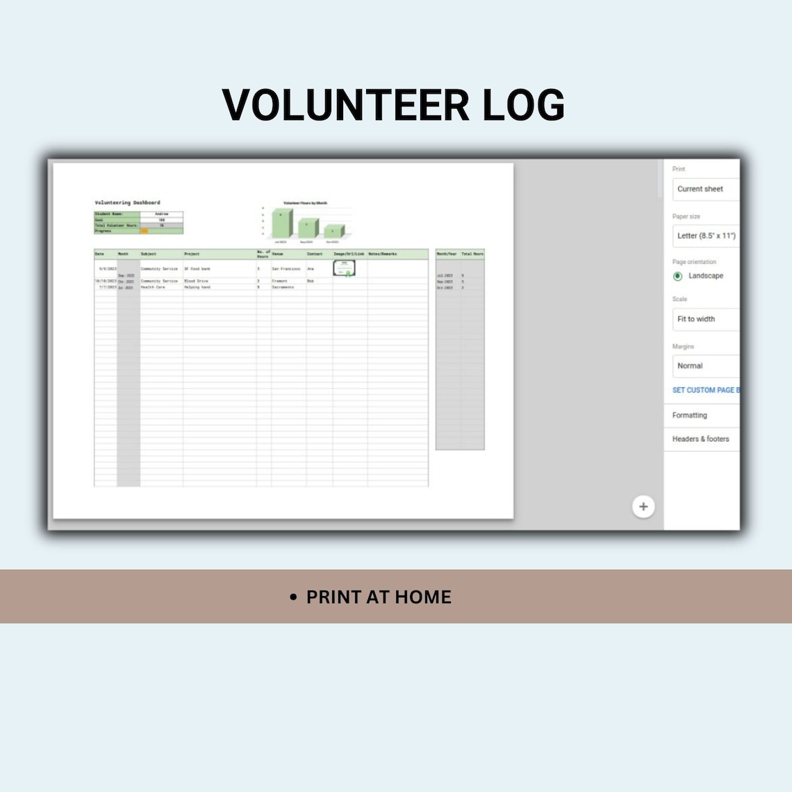Volunteer Log, Sign up Spreadsheet, Volunteering Planner, Record Hours ...