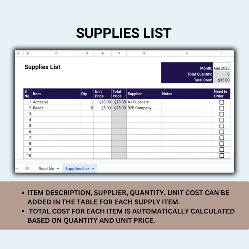 Inventory Tracker, Supply List, Inventory Log, Supplies List Printable ...