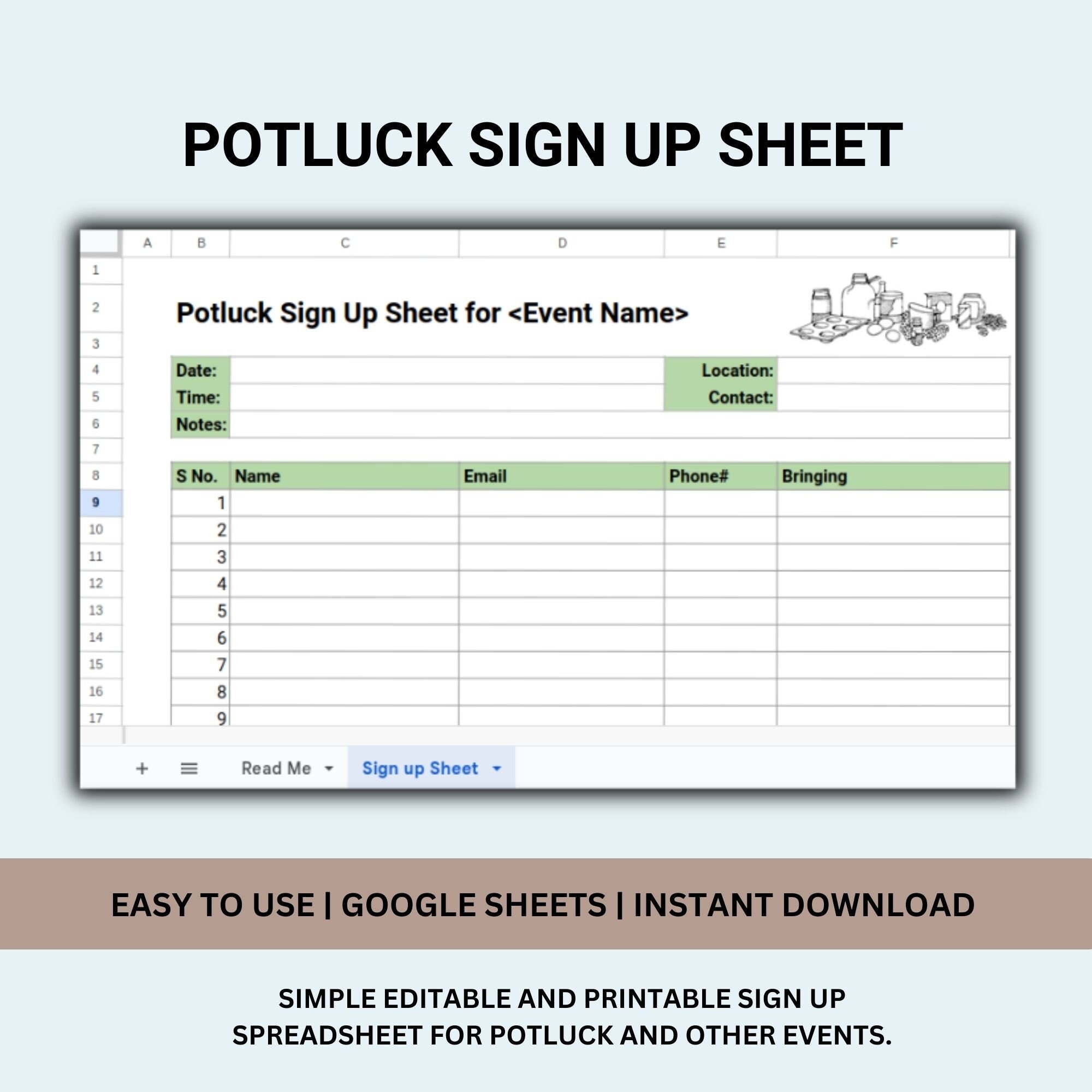 Sign up Sheet for Potlucks, Parties, Food Signup, Christmas, Halloween ...