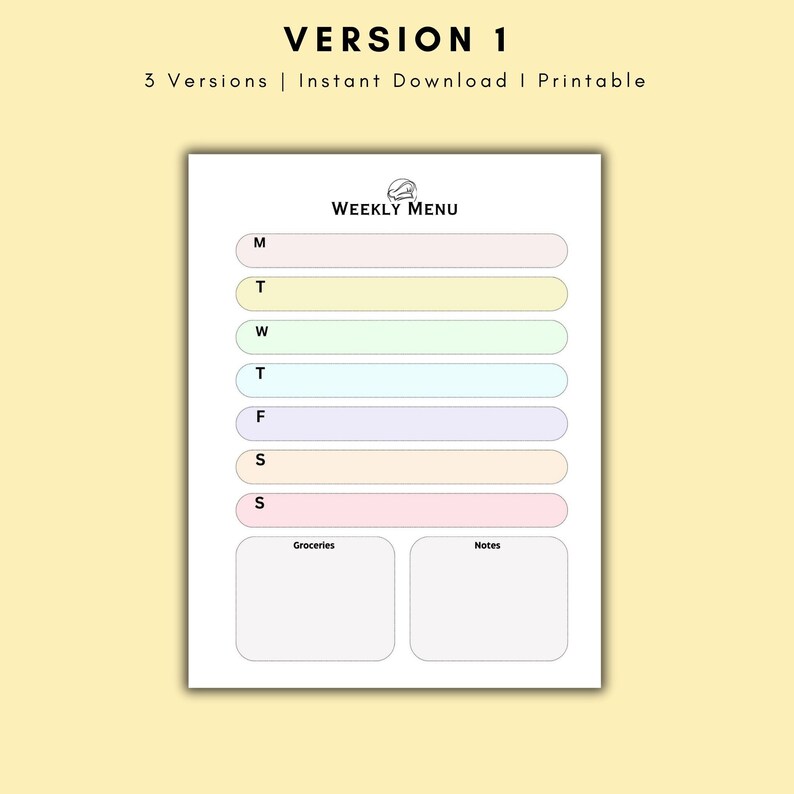 Weekly Menu Printable, Weekly Menu Planner, A4 and US Letter Size ...