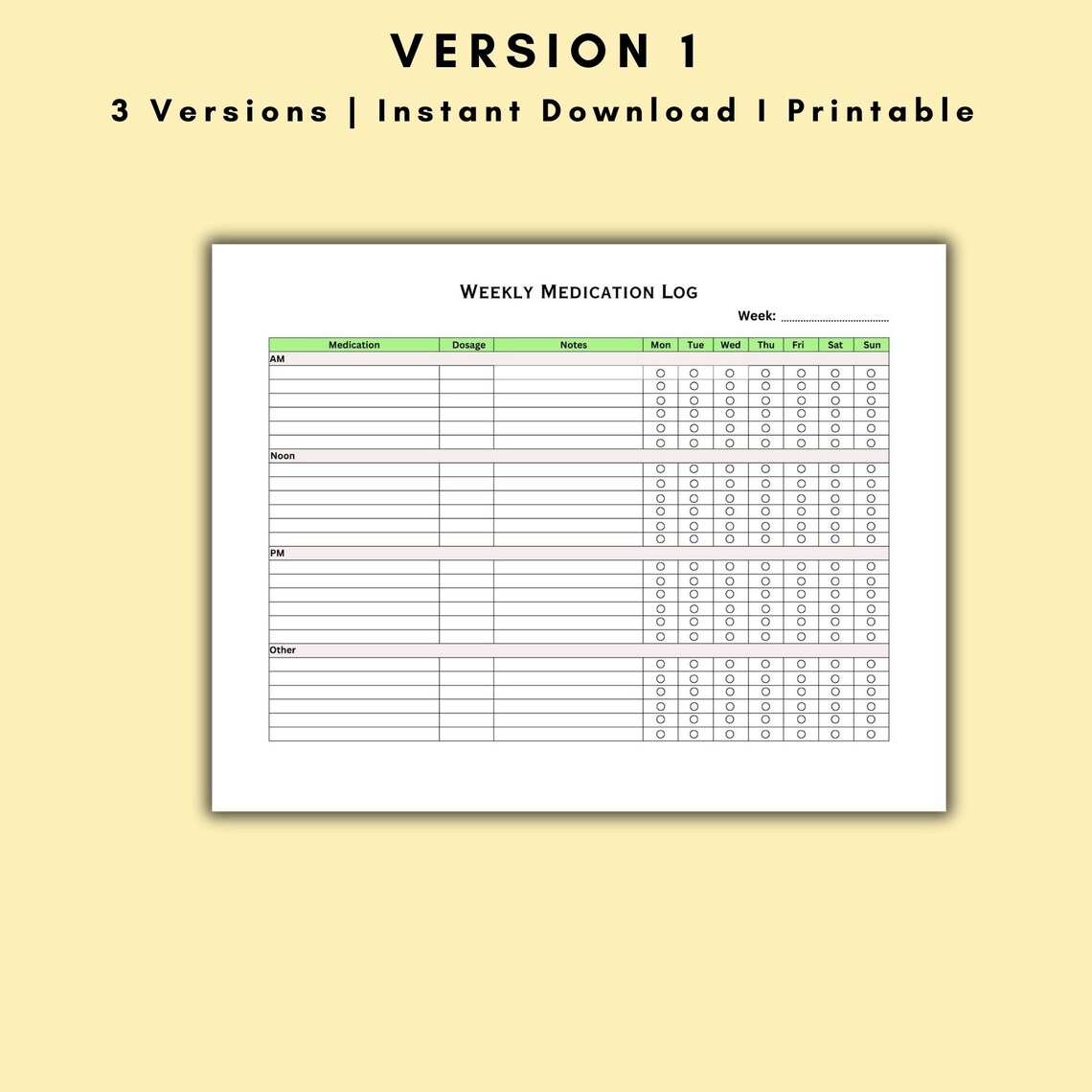 Medication List, Daily Medication Tracker, Weekly Medication Log ...