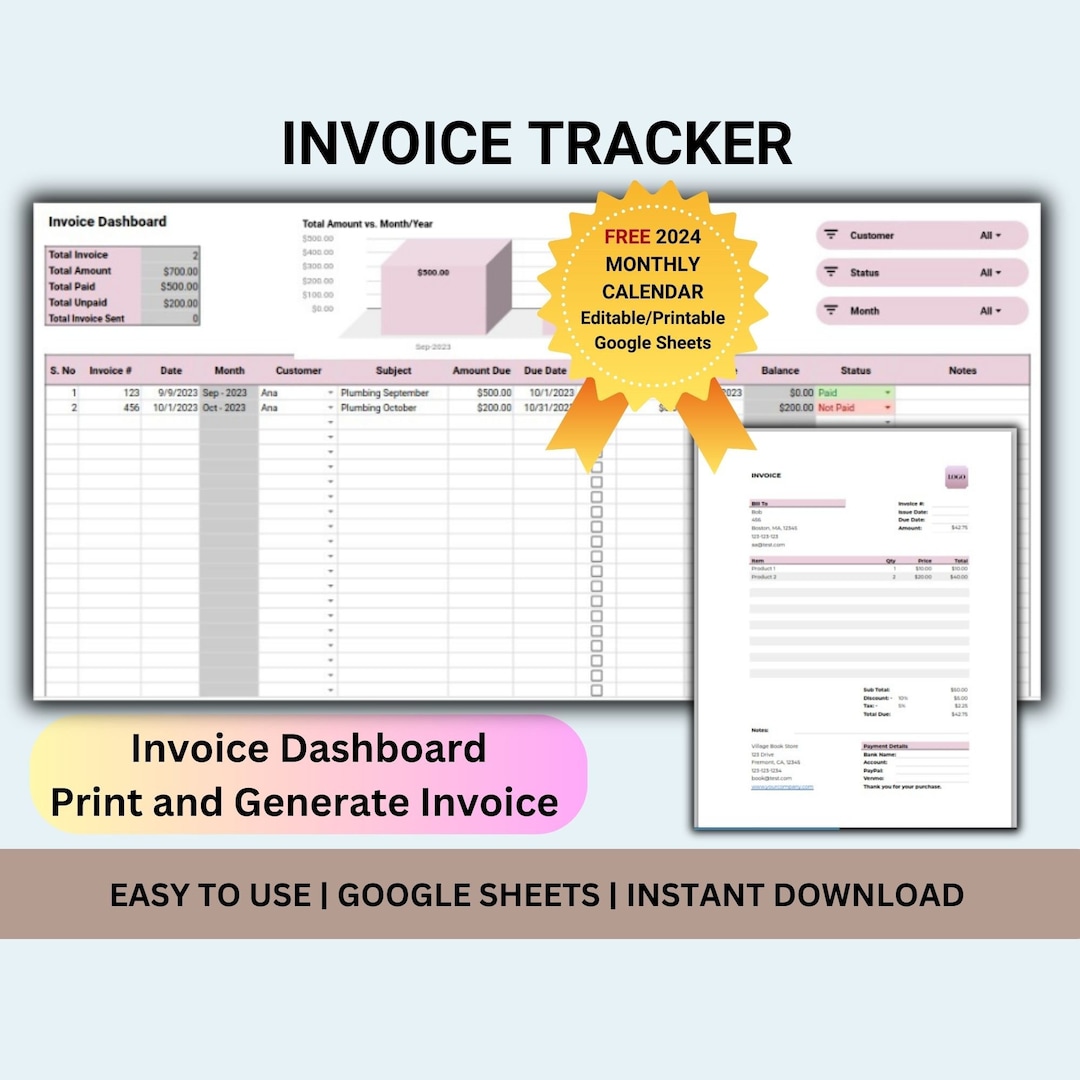 Invoice Template, Invoice Tracker, Printable Business Invoice, Small ...