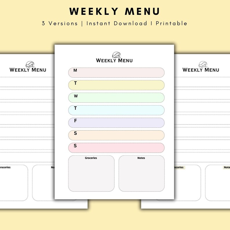 Weekly Menu Printable, Weekly Menu Planner, A4 and US Letter Size ...