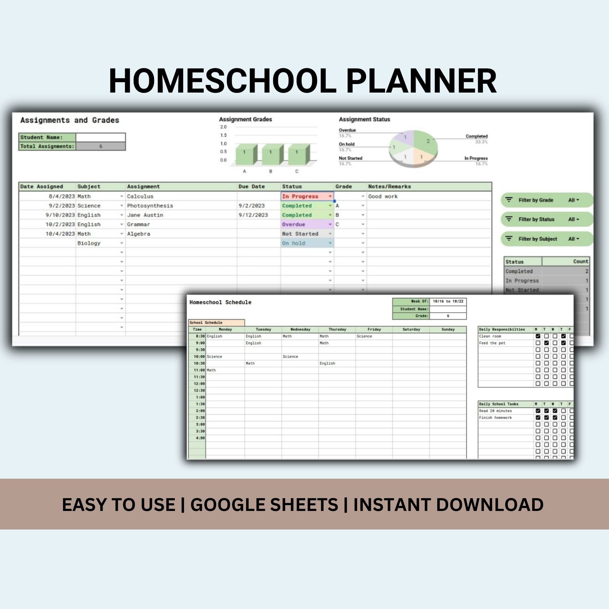 Homeschool Schedule, Homeschool Planner, Assignment and Grade Tracker ...