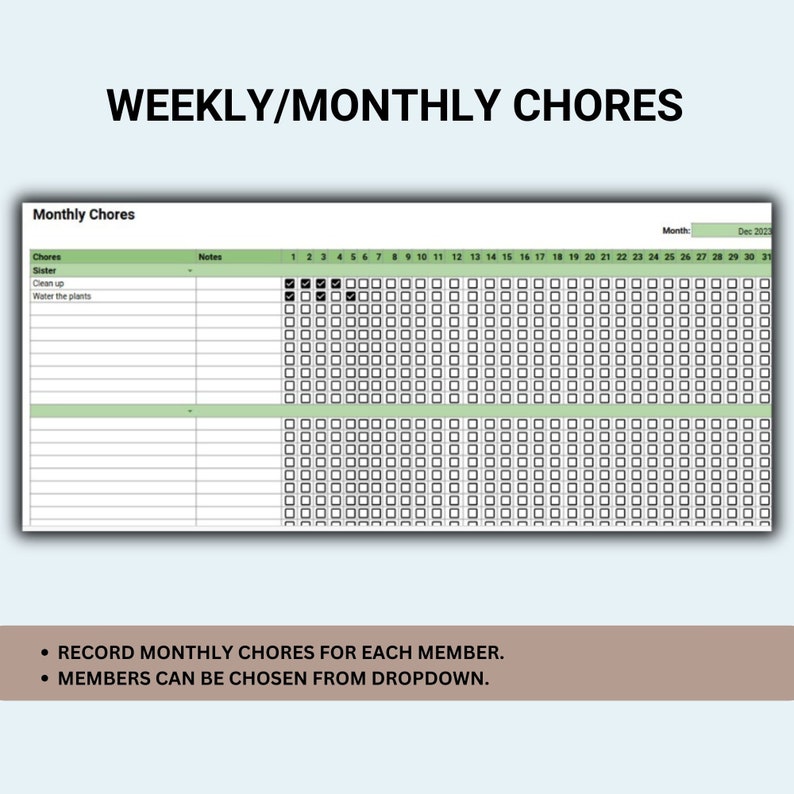 Family Chore Chart, Weekly Chore, Monthly Chores, Household Duties ...