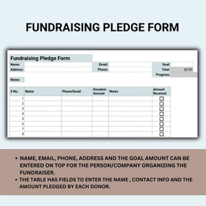 Sign up Sheet for Fundraising, Fundraiser Form, Pledge Form, Print at ...