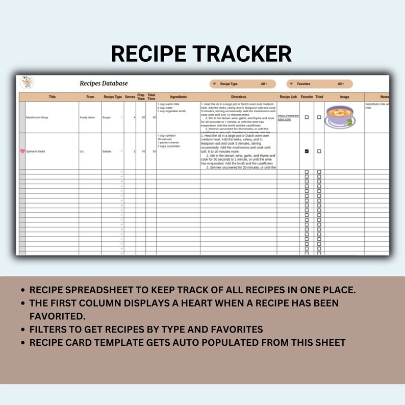 Editable and Printable Recipe Templates, Recipes Log, Digital Recipe ...
