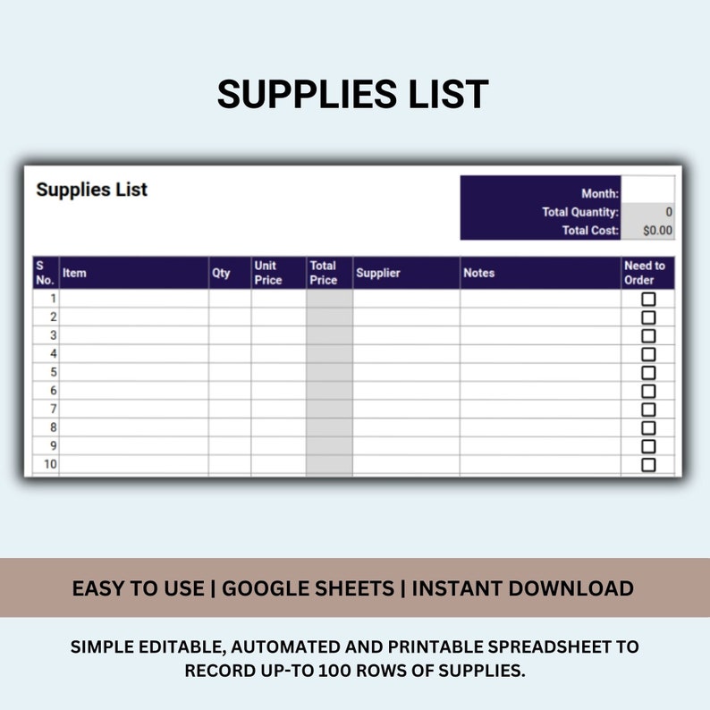 Inventory Tracker, Supply List, Inventory Log, Supplies List Printable ...
