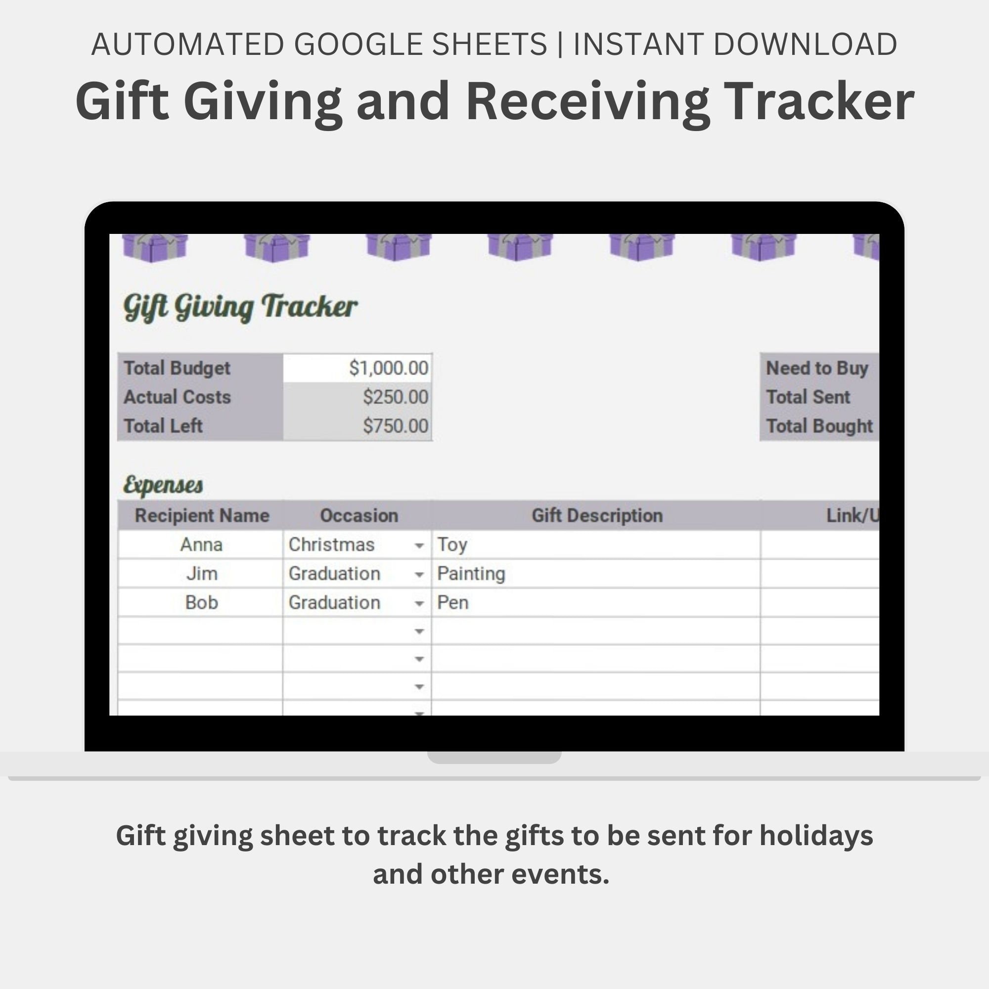 Digital Gift Tracker, Gift Tracking , Gift Giving, Gift Receiving, Gift ...