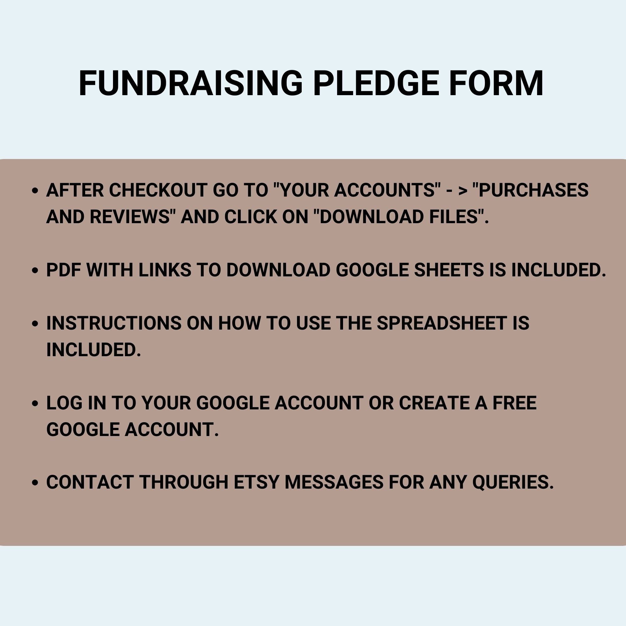 Sign up Sheet for Fundraising, Fundraiser Form, Pledge Form, Print at ...
