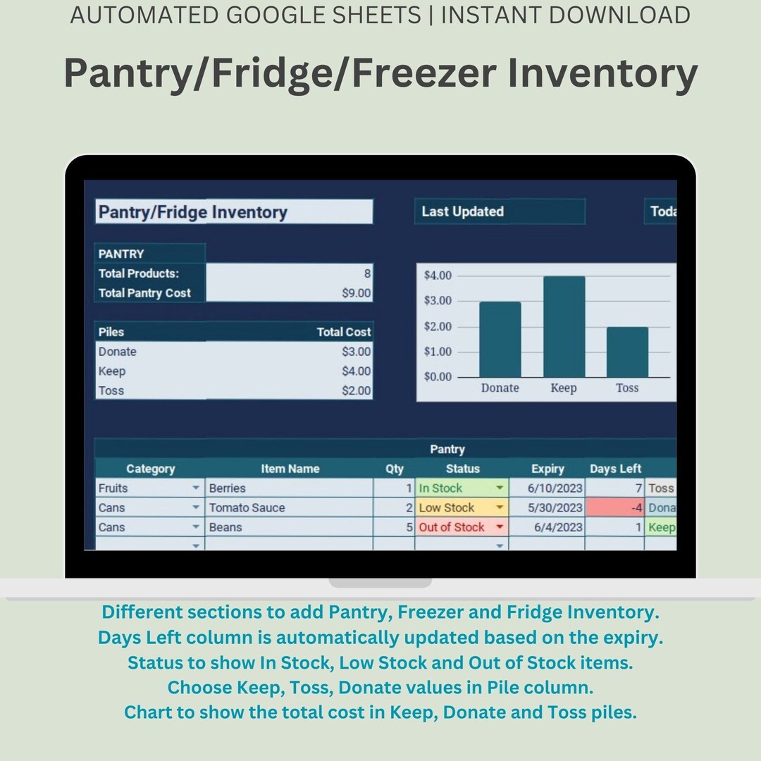 Pantry Inventory Spreadsheet, Pantry List Tracker, Freezer Inventory ...