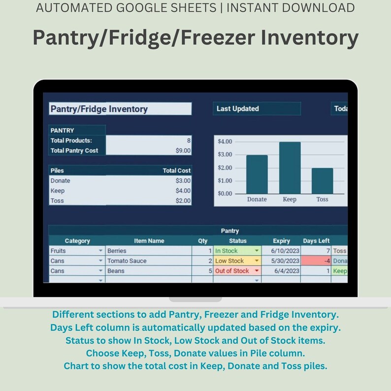 Pantry Inventory Spreadsheet, Pantry List Tracker, Freezer Inventory ...