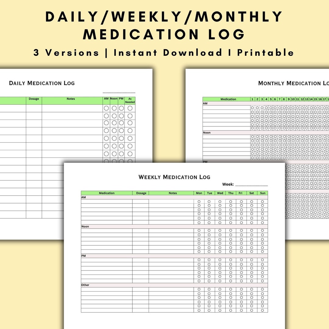Medication List, Daily Medication Tracker, Weekly Medication Log ...