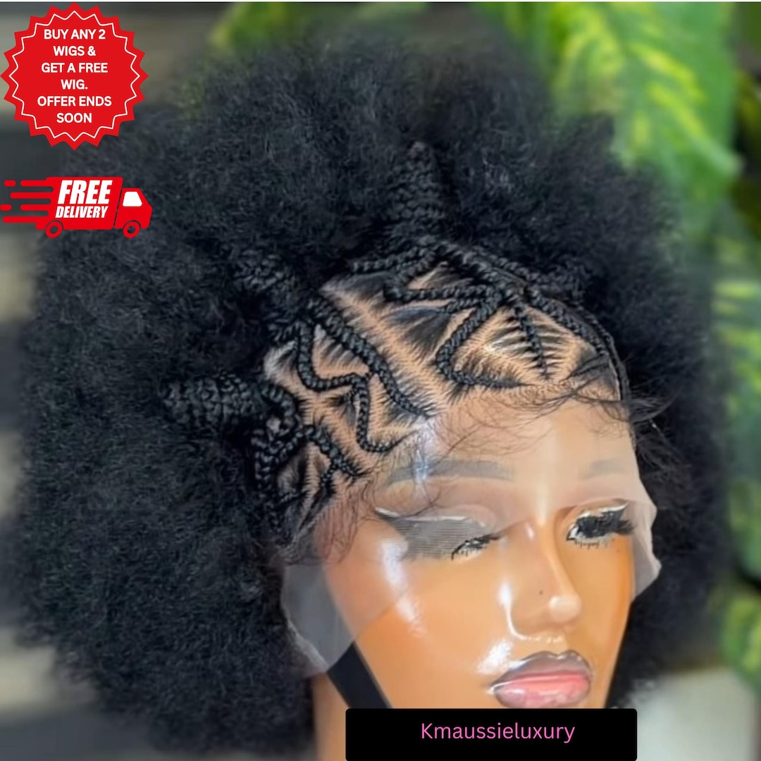 Black Women Afro Puff Updo Cornrows, Jumbo Ghana Weaving Braids With ...