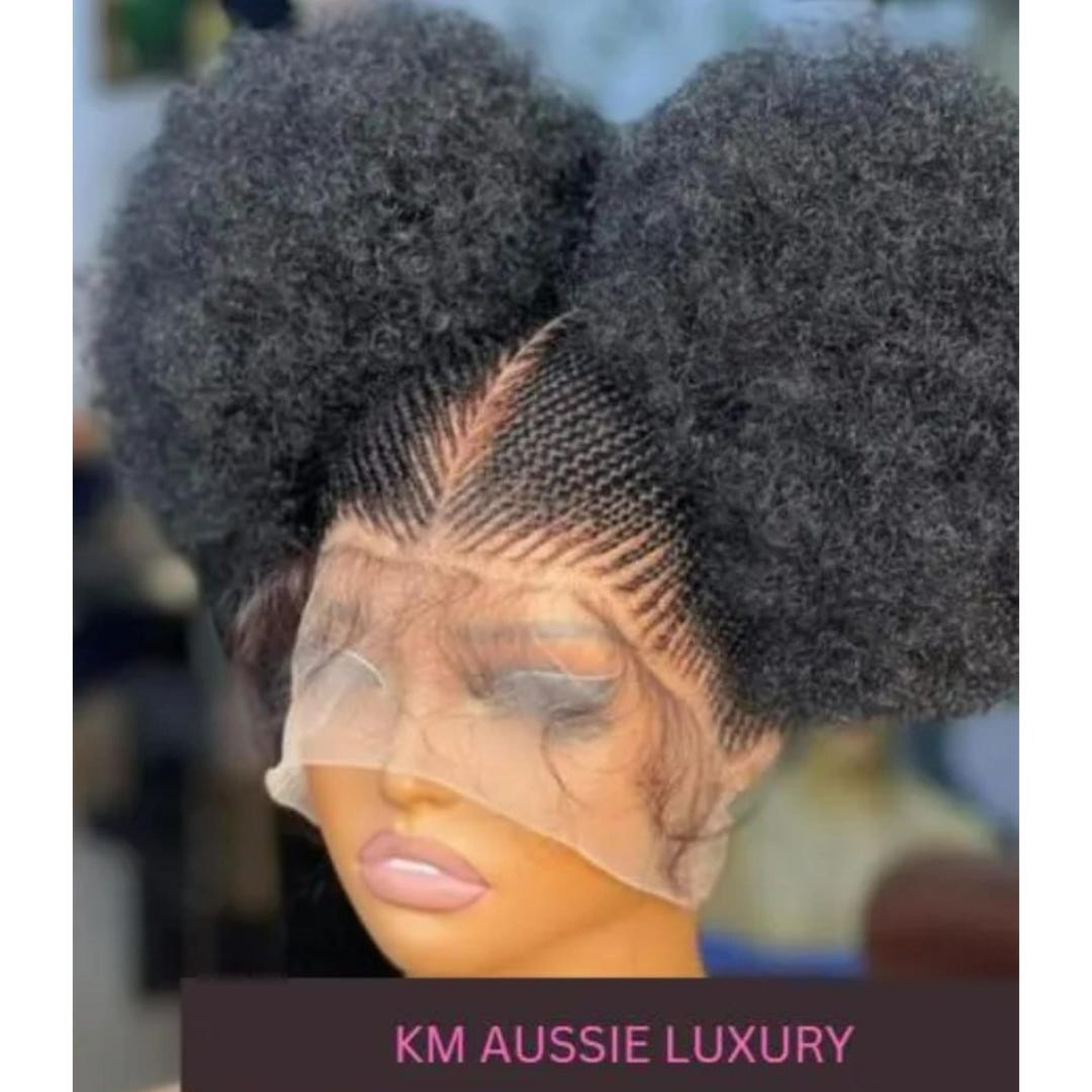Full Lace Afro Bun Braided Wig – Short Cornrow Updo Wig for Black Women ...