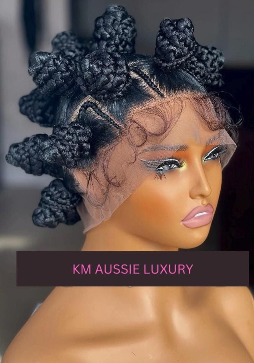 Affordable Full Lace Bantu Knot Wig – Short Box Braids Updo Wig With ...