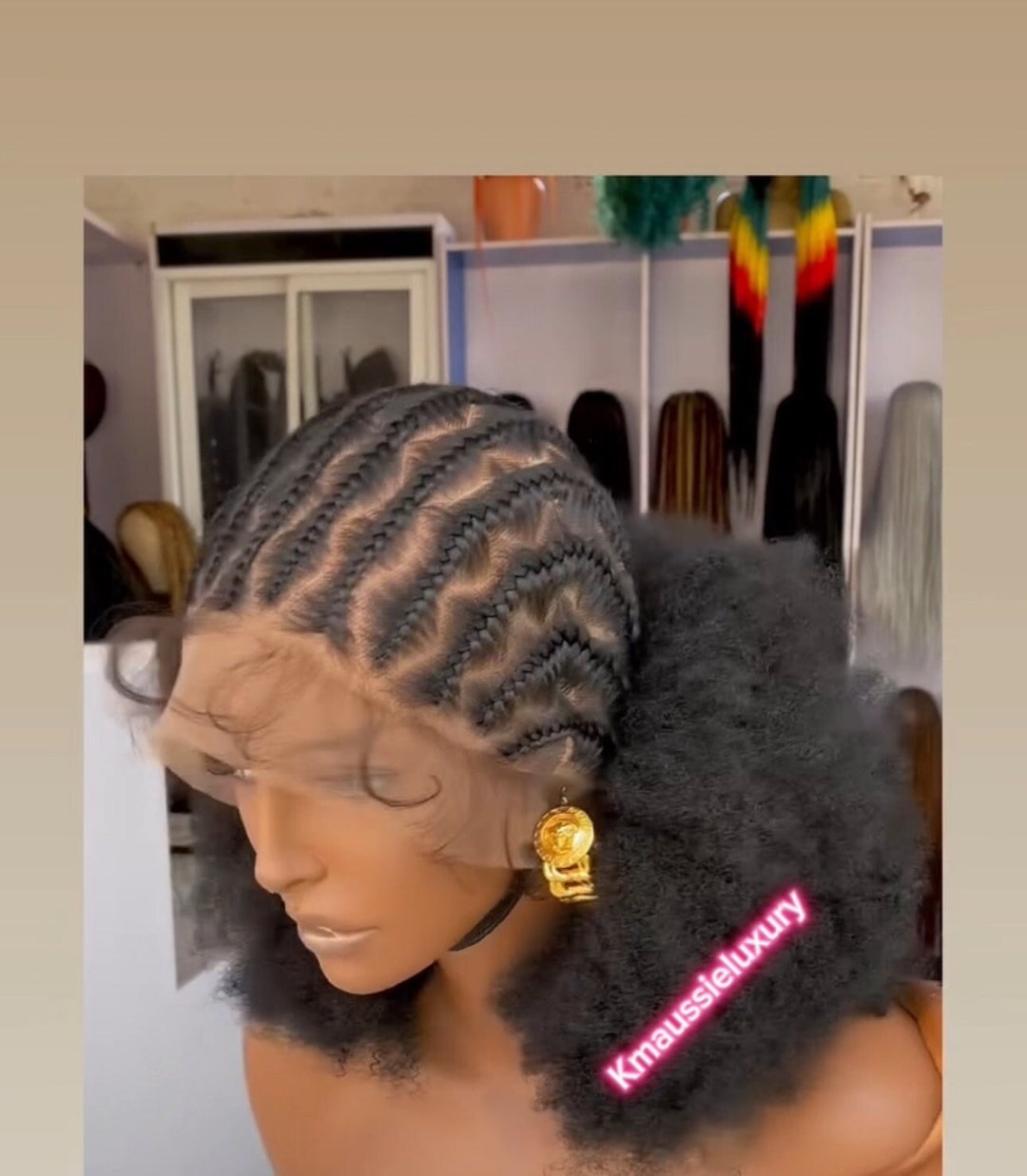 Full Lace Afro Bun Braided Wig – Short Cornrow Updo Wig for Black Women ...