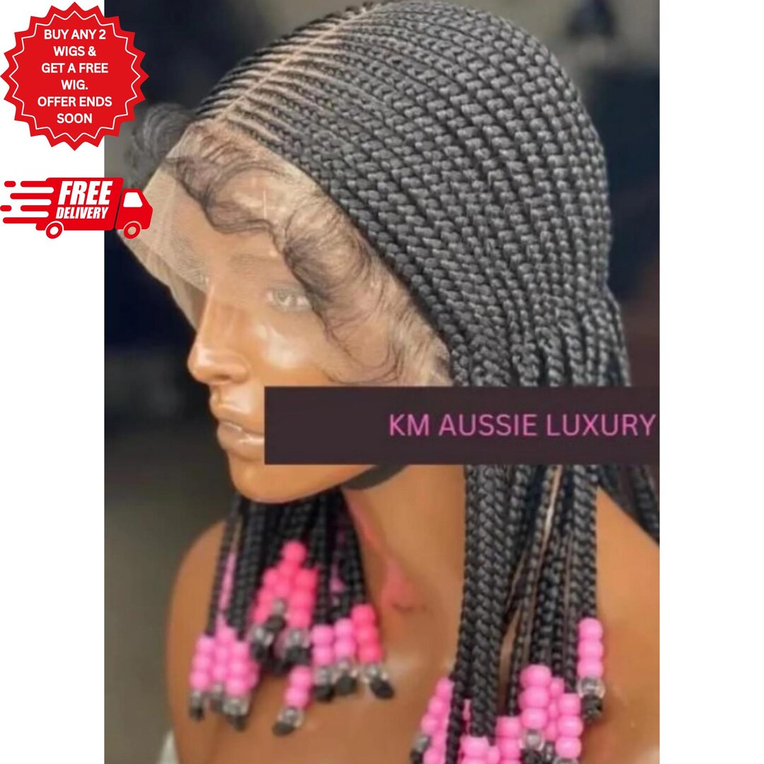 Beaded Ghana Weaving Braids, Short Black Full Lace Front Cornrow ...