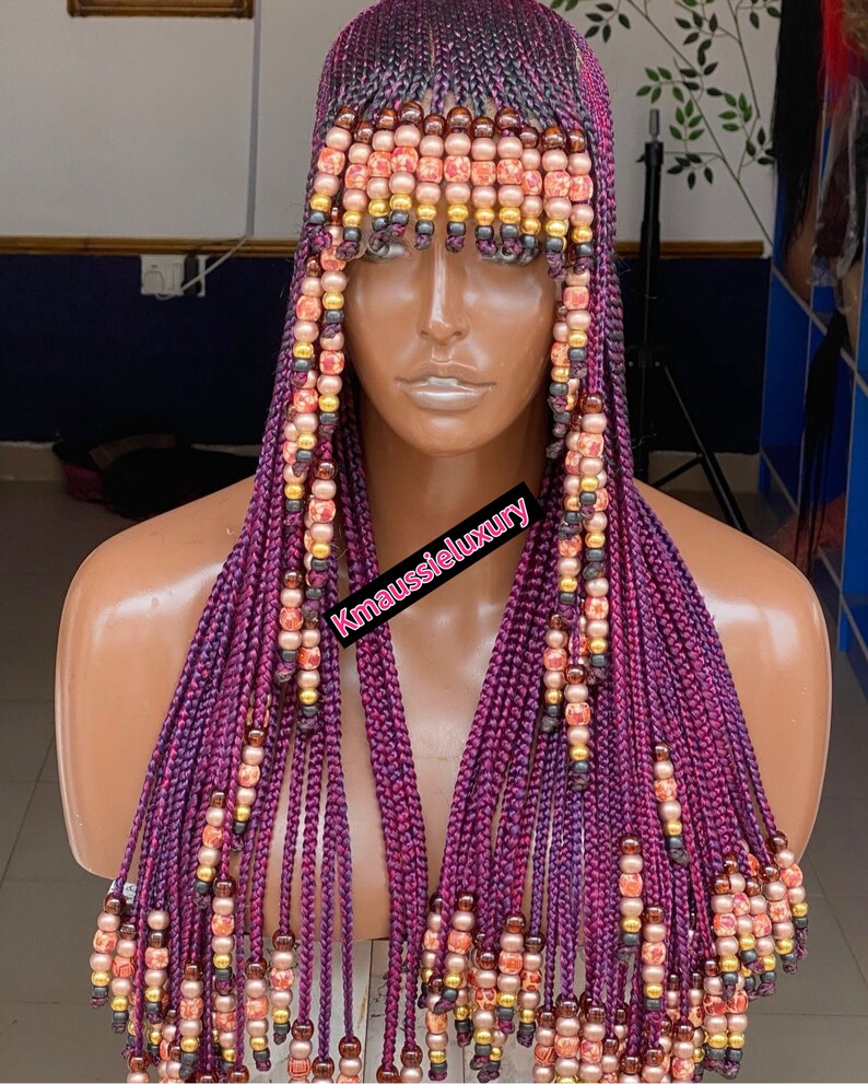 Beaded Cornrow Braided Wig, Cornrow Wig, Fringe Wig, Ghana Weave Wig ...