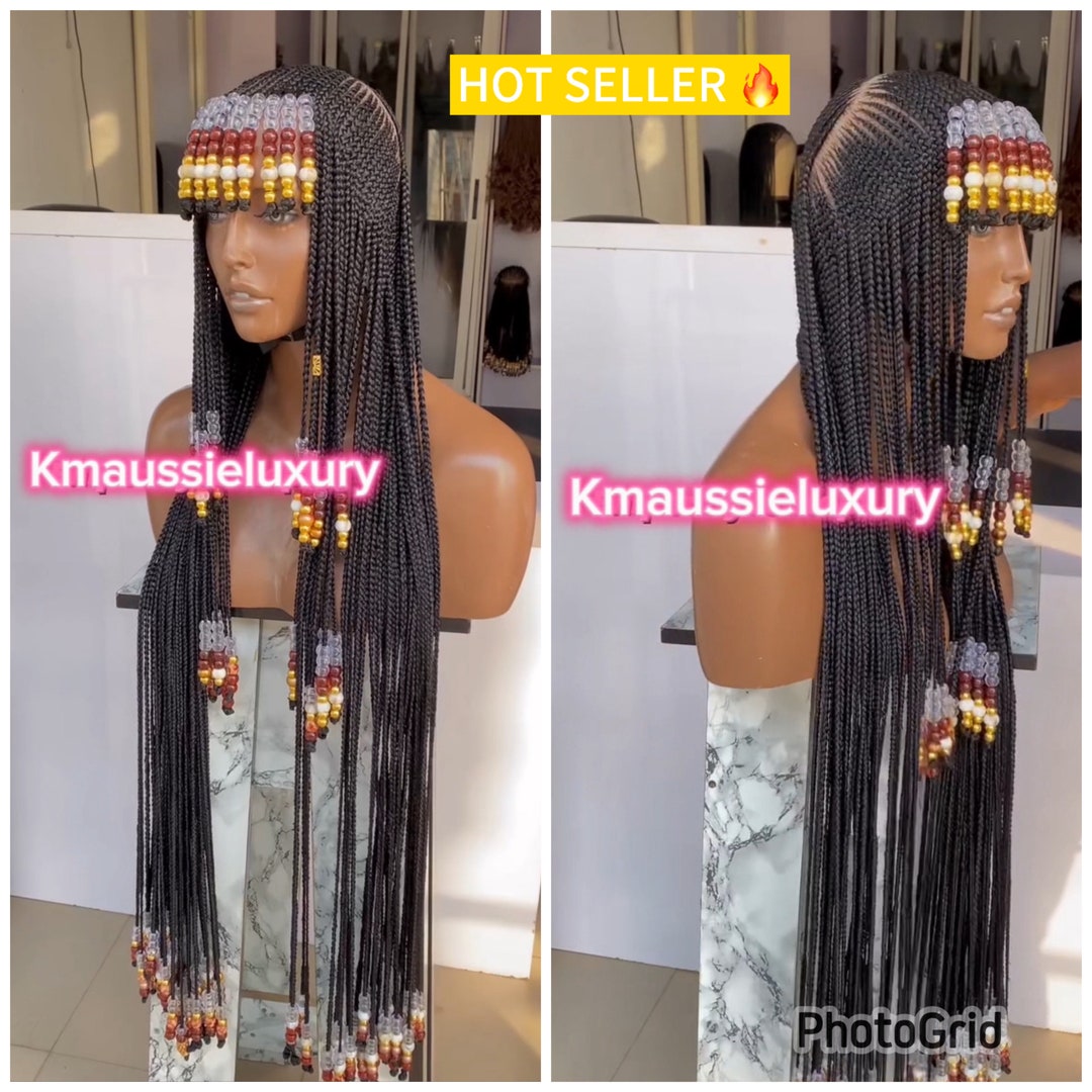 Beaded Cornrow Wig, Braided Wig, Cornrow Wig, Full Lace Fringe Wig ...