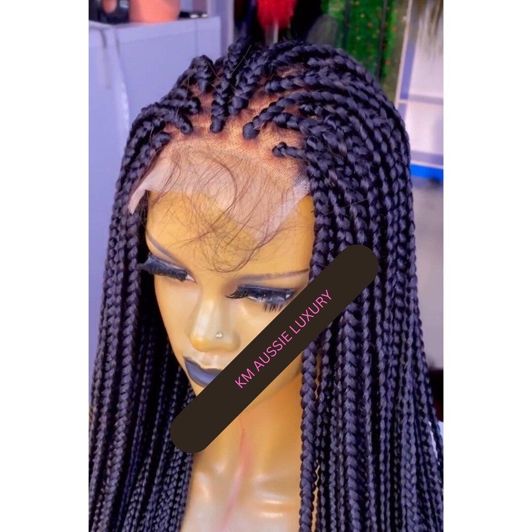 Long Black Box Braided Wig – Closure Lace Realistic Box Braids Wig With ...