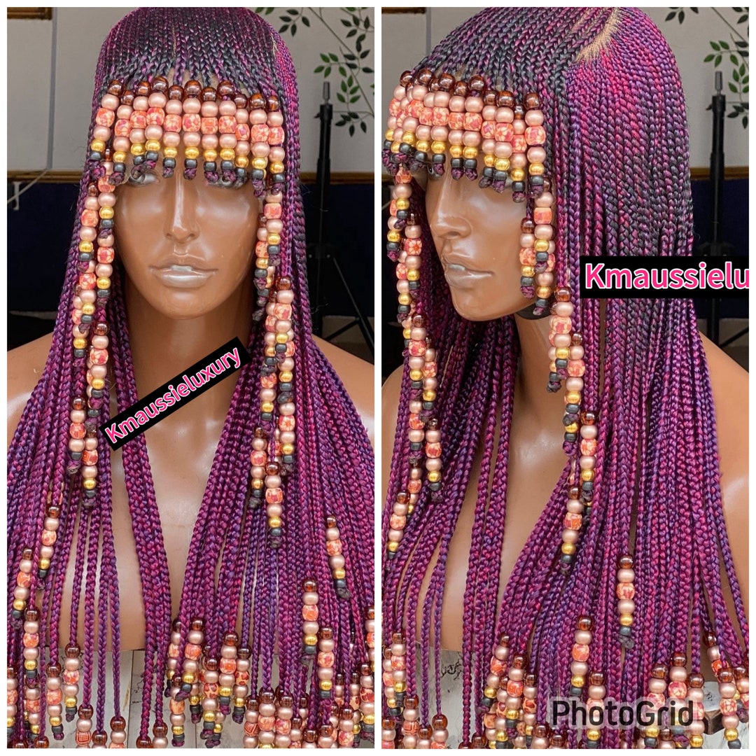 Beaded Cornrow Braided Wig, Cornrow Wig, Fringe Wig, Ghana Weave Wig ...
