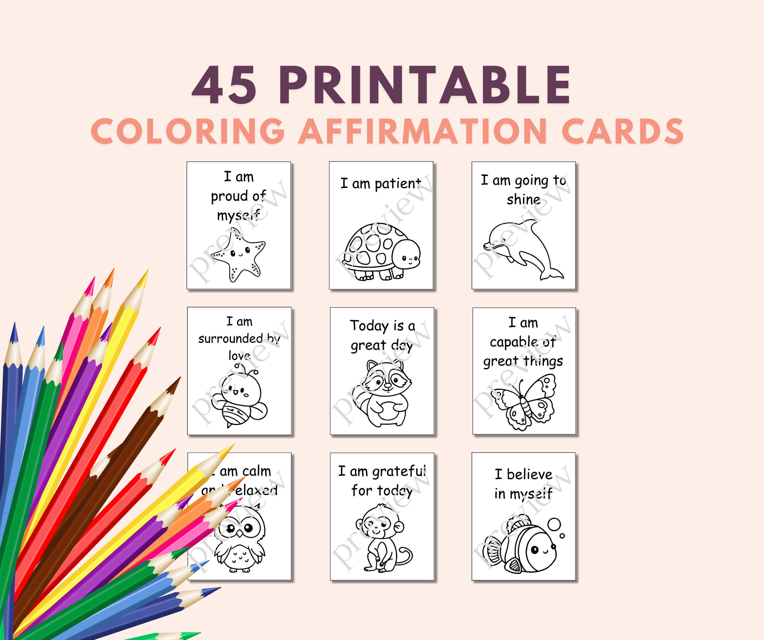 45 Printable Affirmation Coloring Cards for Kids, Inspiring Coloring ...