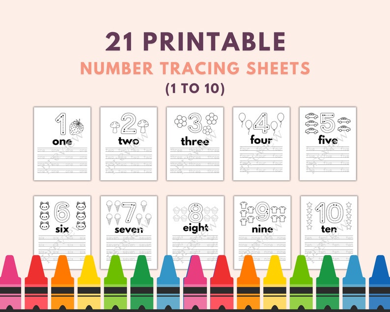 Printable Number Tracing Sheets 1-10: 21 Fun Designs to Spark Learning ...