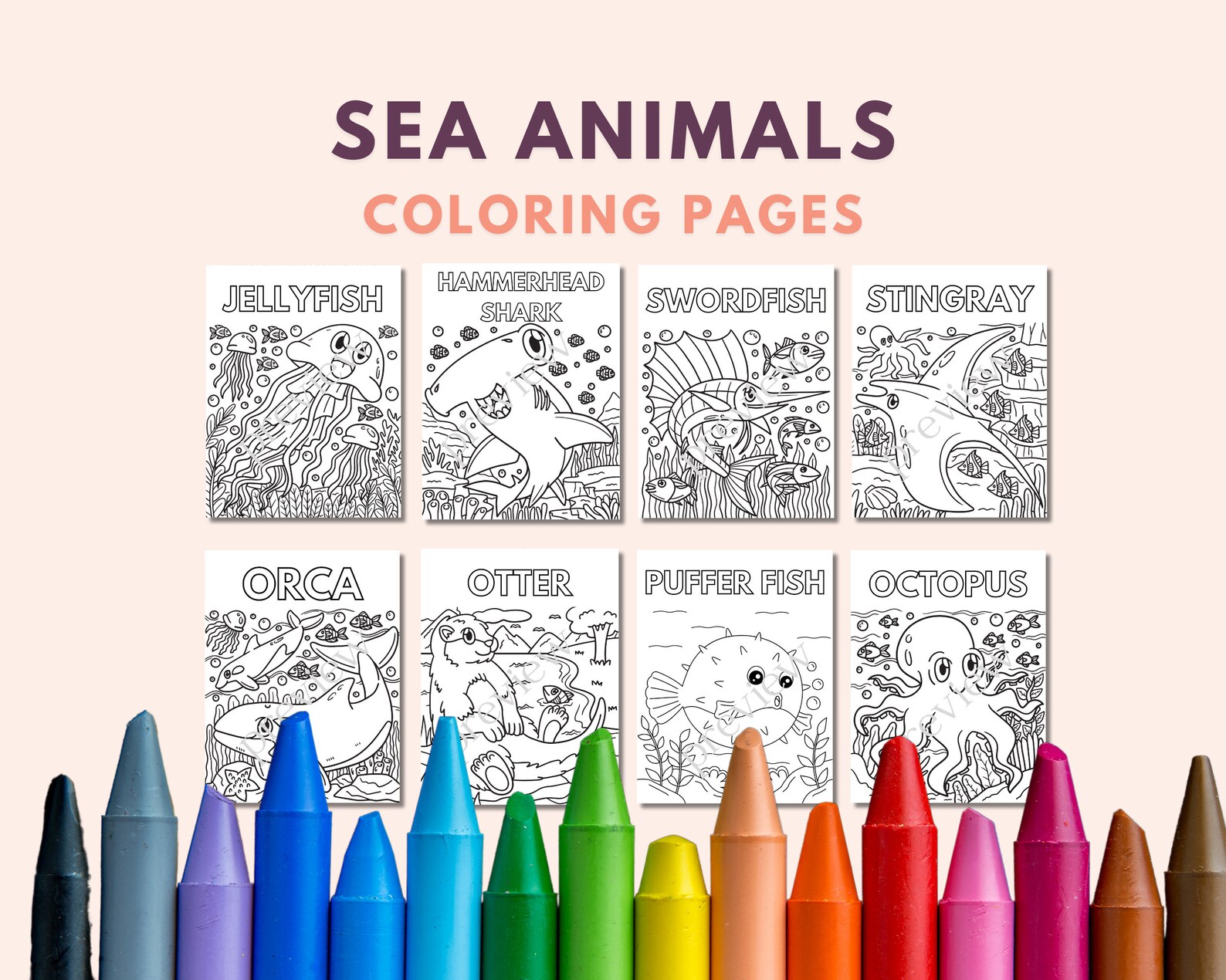 Printable Cute Sea Animal Coloring Pages, Coloring Book, Sea Animal ...