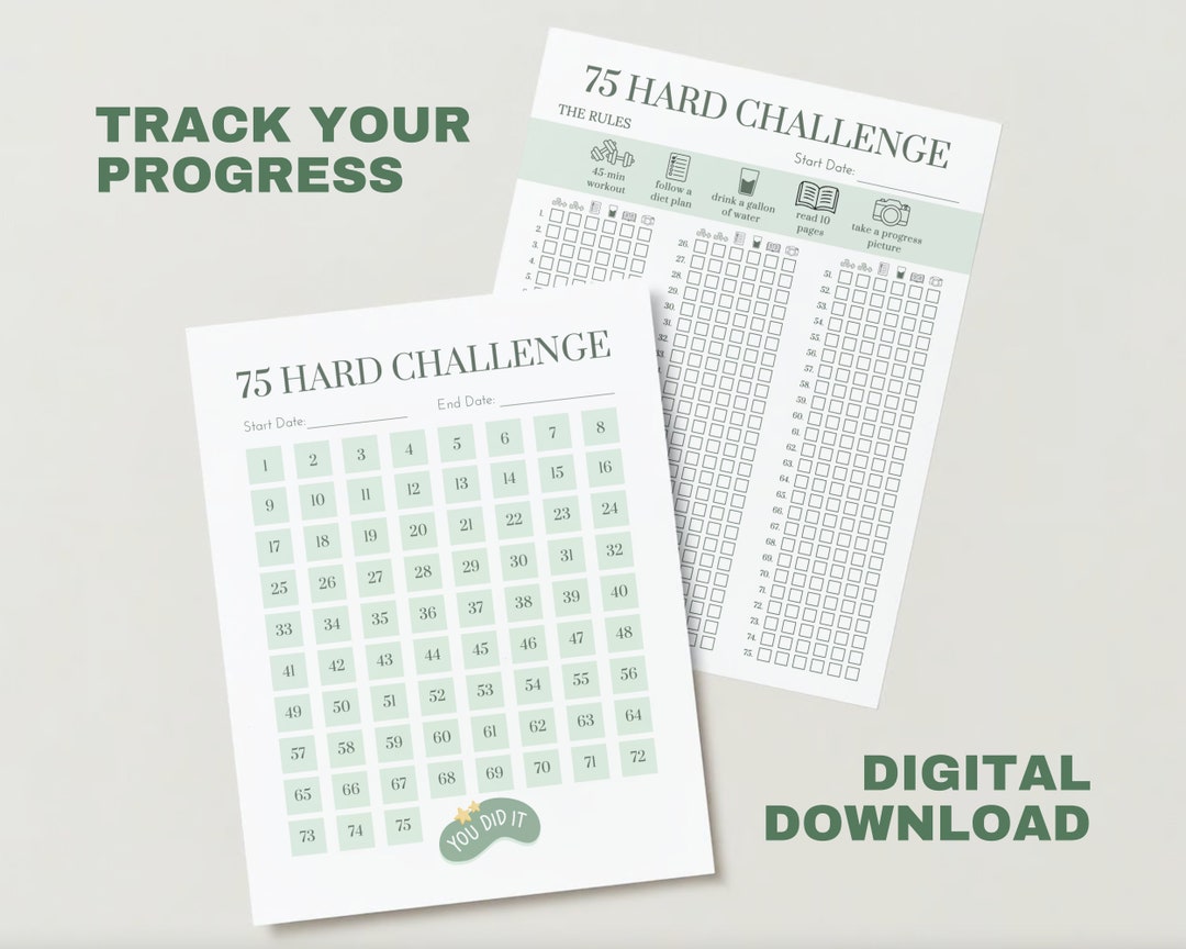75 Hard Challenge Tracker, Instant PDF Download - Etsy