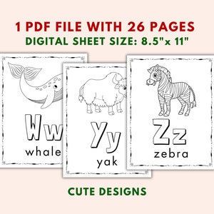 26 Printable Animal Alphabet Coloring Pages - Etsy