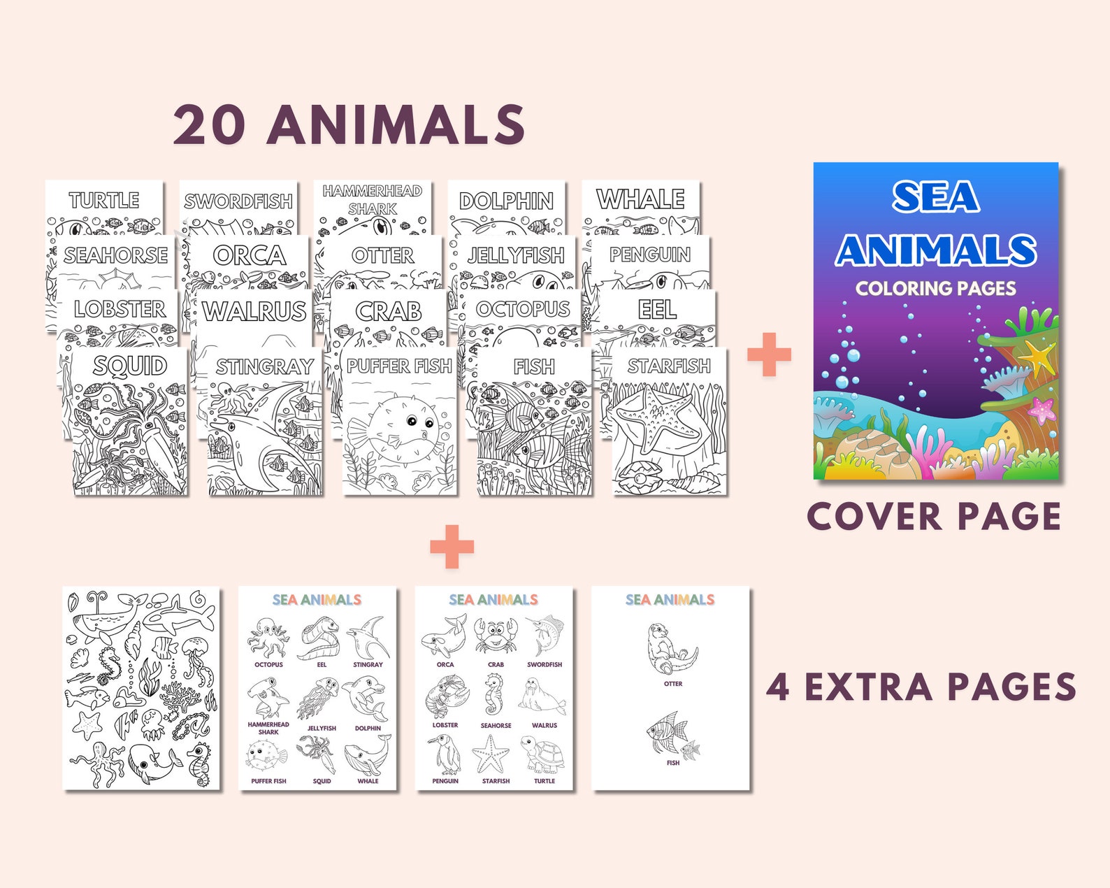 Printable Cute Sea Animal Coloring Pages, Coloring Book, Sea Animal ...