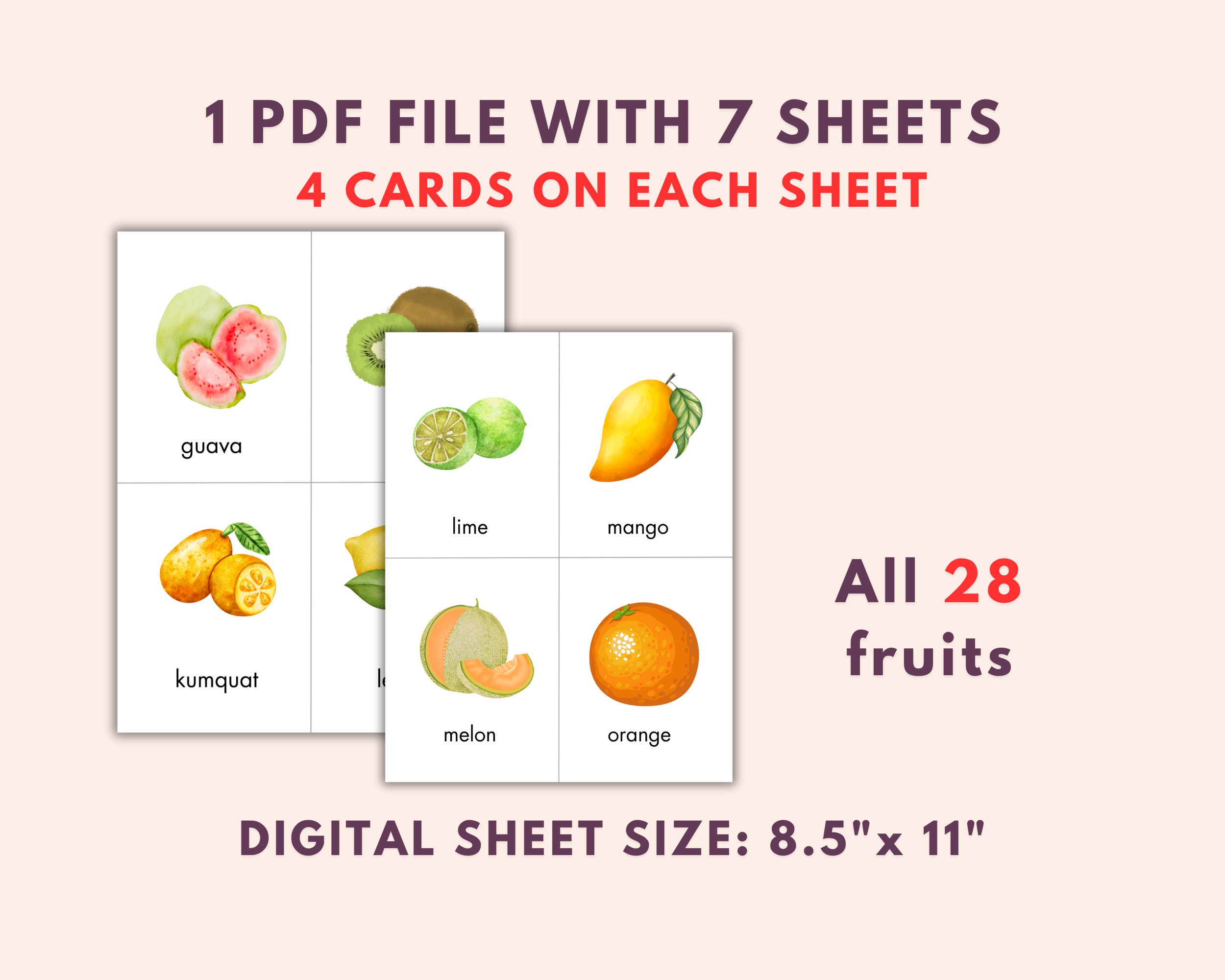 Fruit Flashcards for Kids of All Ages | Fruit Study Cards | Printable ...