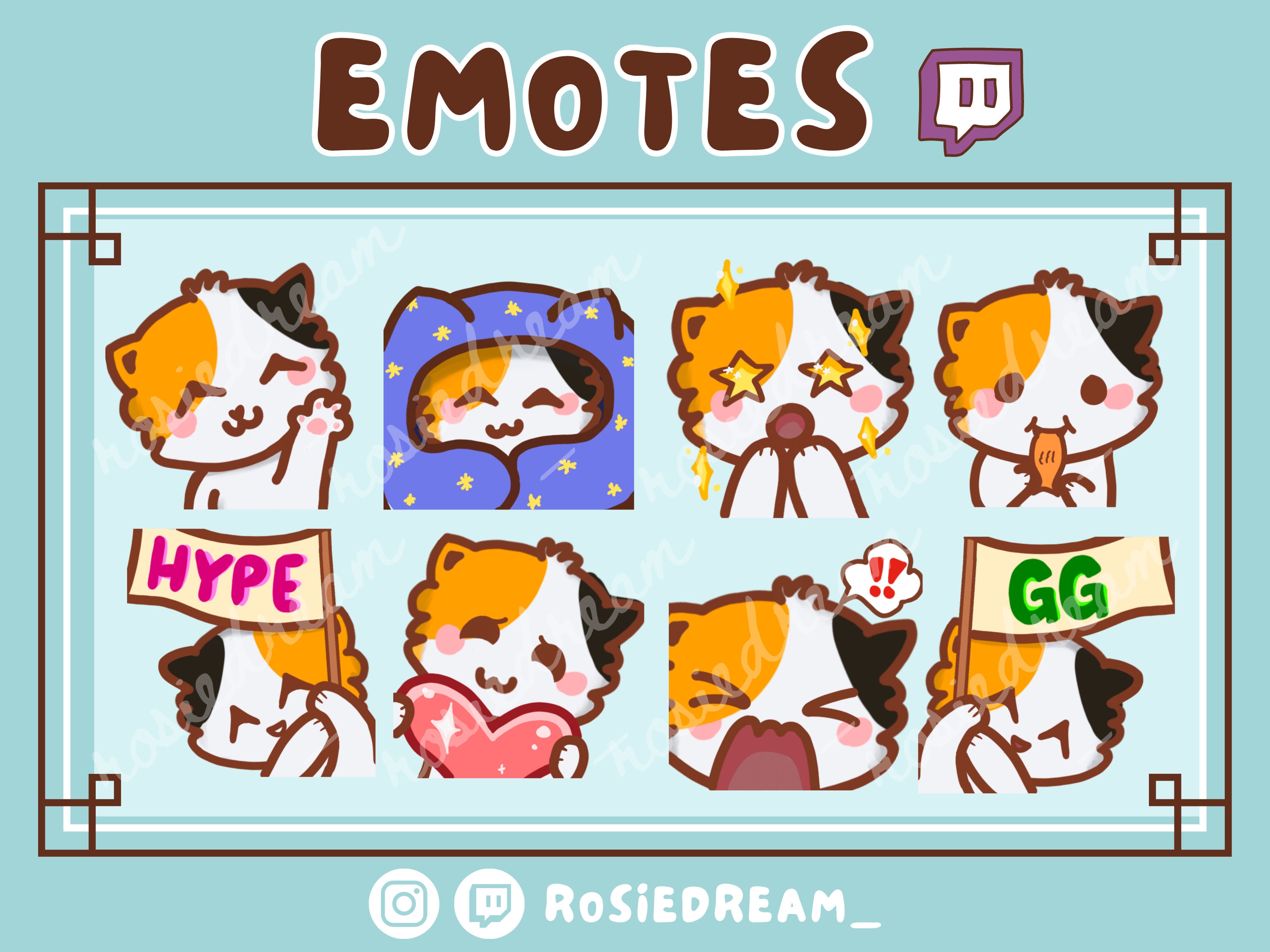 Calico Cat Emote, Cute, Kawaii, Wave, GG, Hype, Cozy, Love Twitch ...