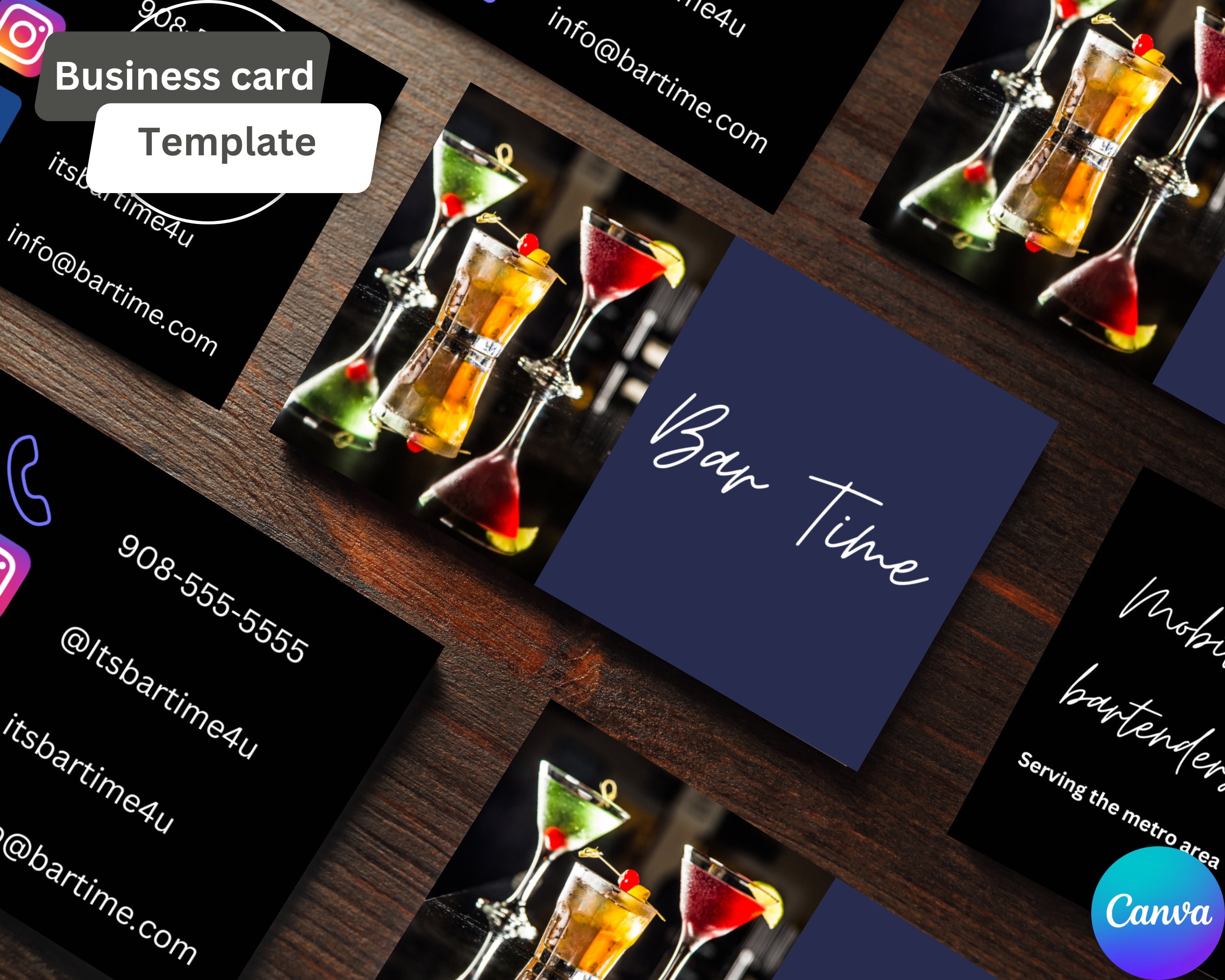 Marketing Tool.editable Bartender Business Card Front and Back Card ...