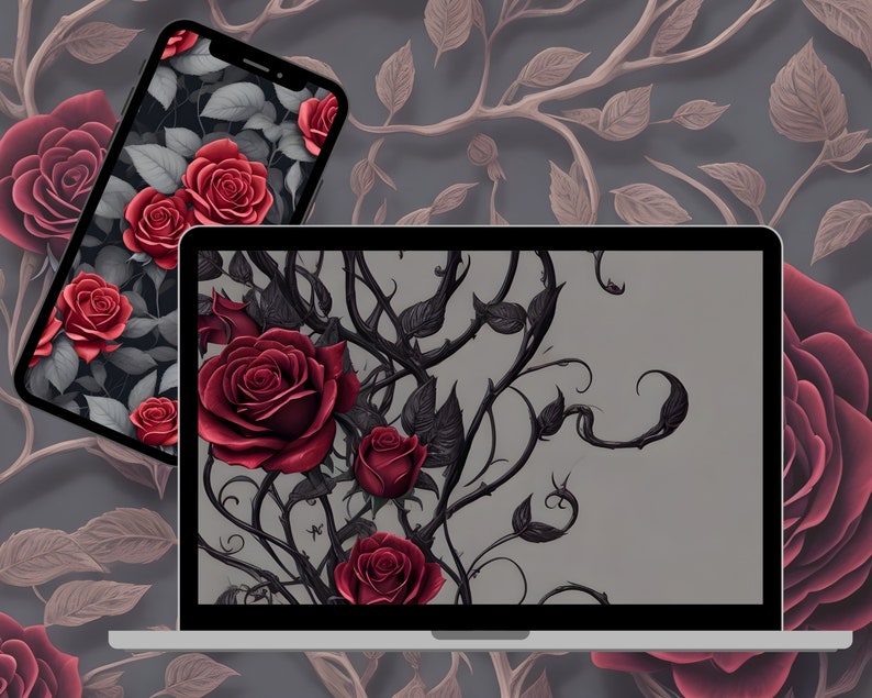 Seamless Gothic Rose Digital Patterns, Six Dark Rose Scrapbook Paper ...