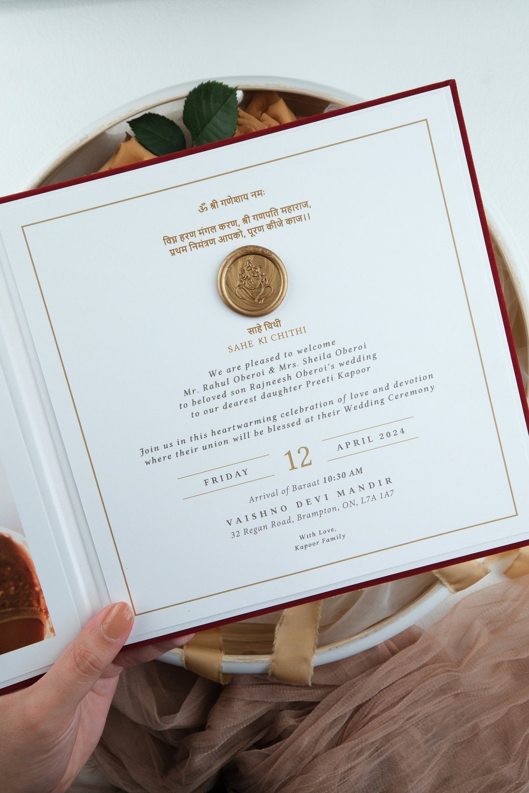 Square Luxury Hindu Sahi Chithi - Pink | Personalized Sahe Chithi ...