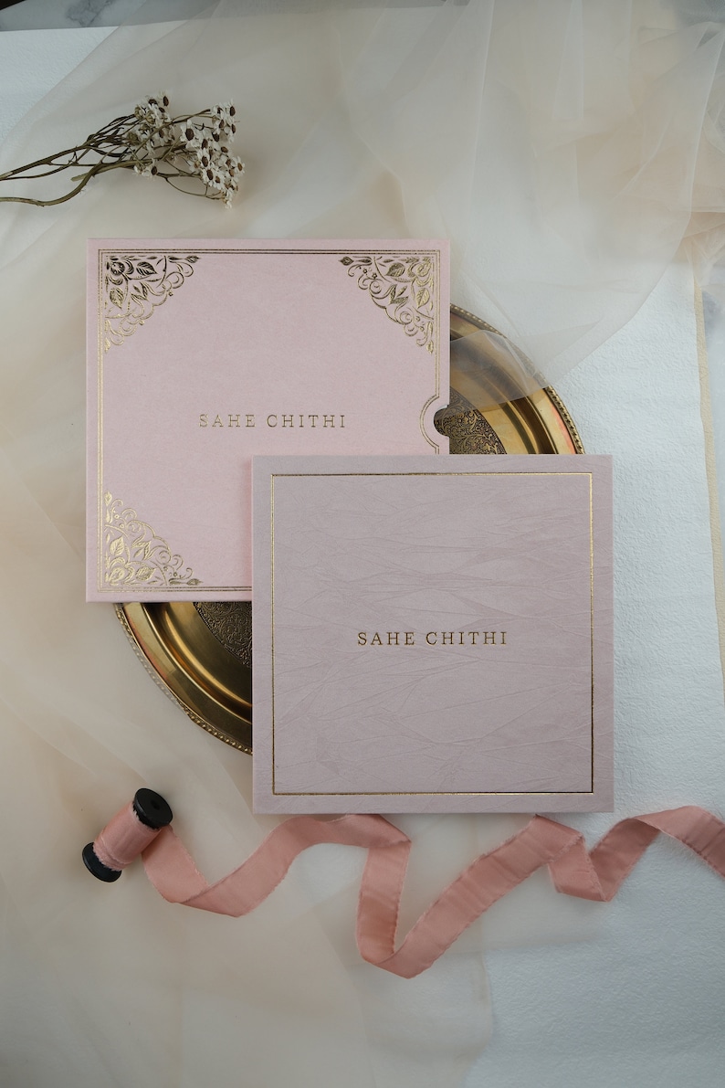 Square Luxury Sahi Chithi - Pink | Personalized Sahe Chithi | Velvet ...