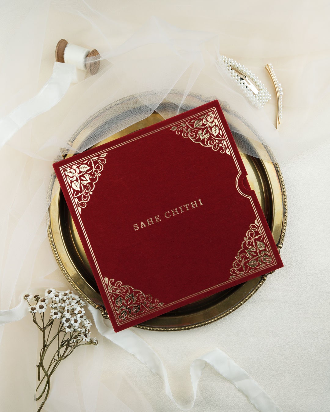 Square Luxury Sahi Chithi - Red | Personalized Sahe Chithi | Velvet ...