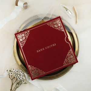 Square Luxury Sahi Chithi - Red | Personalized Sahe Chithi | Velvet ...