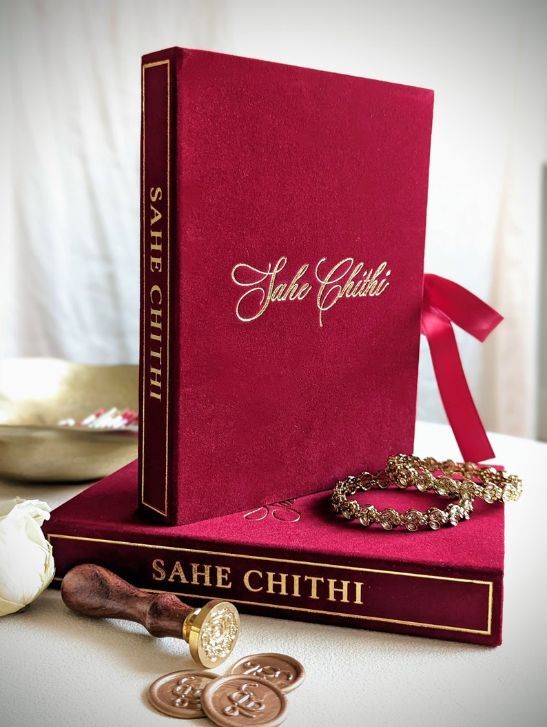 Luxury Sahi Chithi Red Personalized Sahe Chithi Velvet Sahi Chithi ...