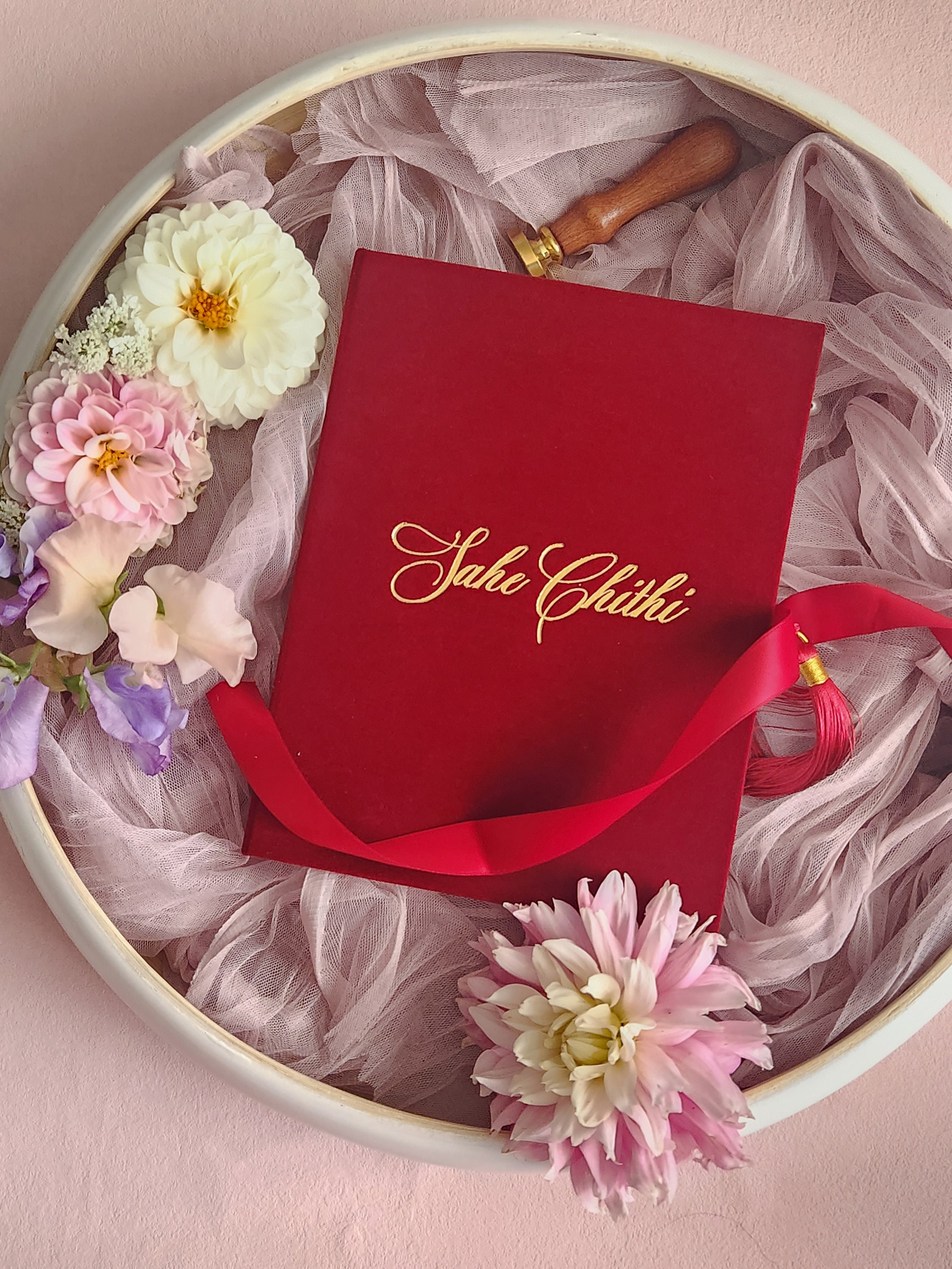 Luxury Sahi Chithi - Red | Personalized Sahe Chithi | Velvet Sahi ...