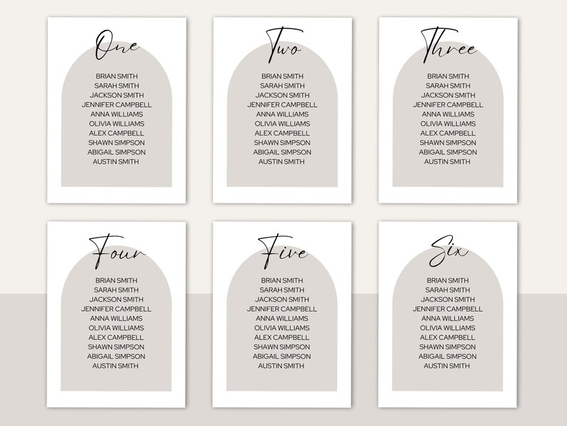 Minimalist Seating Chart Printable Seating Chart Cards - Etsy