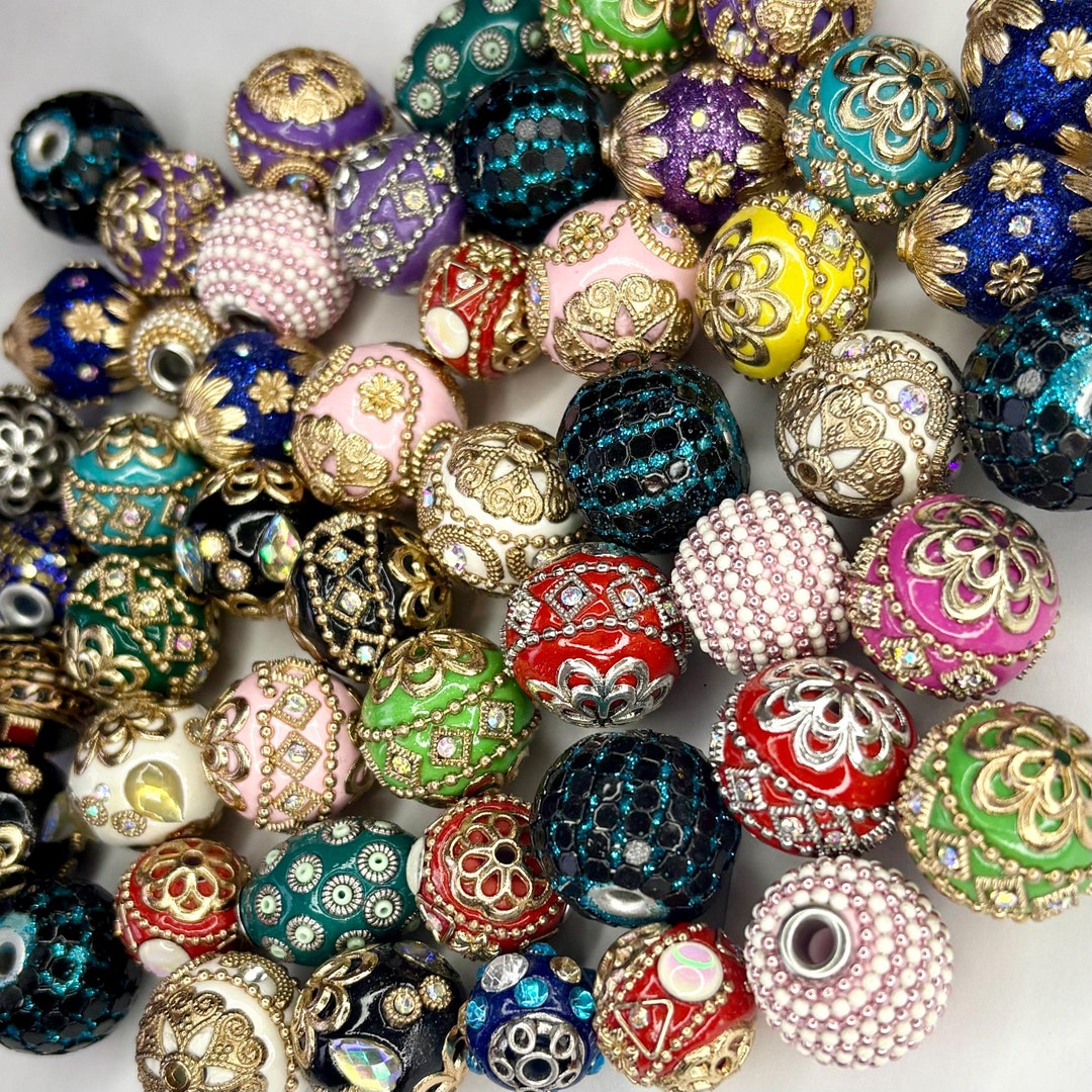 10 Piece Jesse James Fancy Boho, Indonesian Beads 12mm-30mm, Colorful ...
