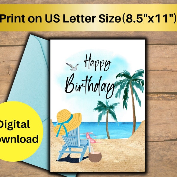 Beach Birthday Card - Etsy