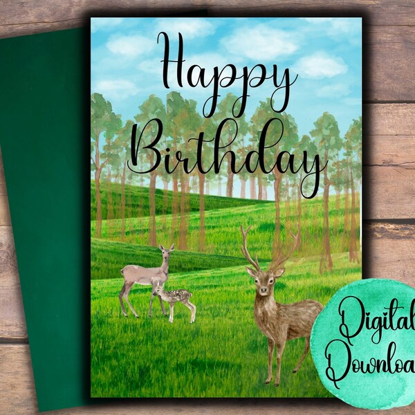Printable Deer Card - Etsy