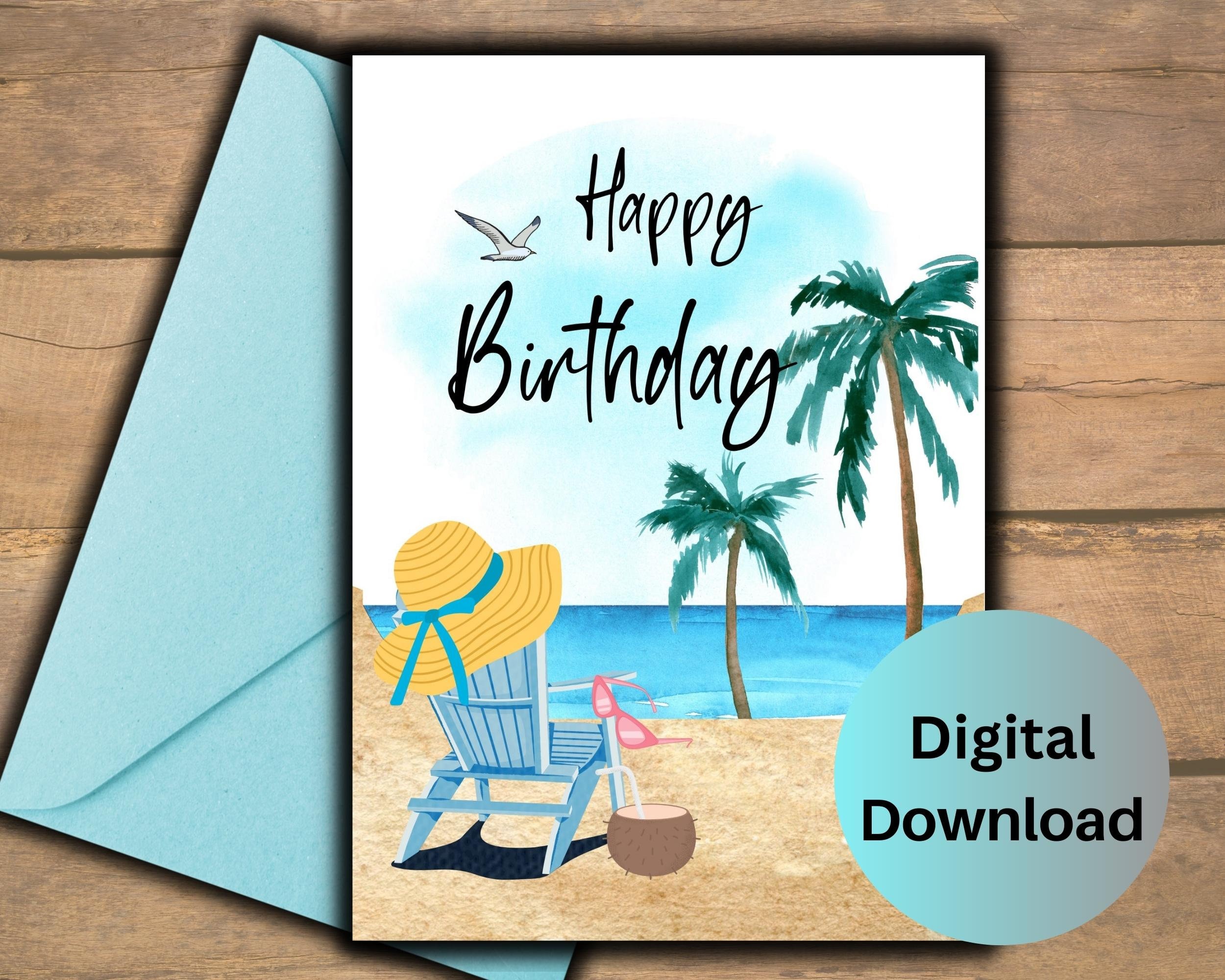 Printable Beach Birthday Card Tropical Paradise - Etsy