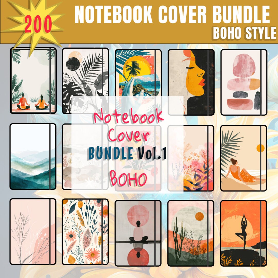 200 Boho Notebook Cover BUNDLE, Goodnotes Digital Covers, Cute Boho ...