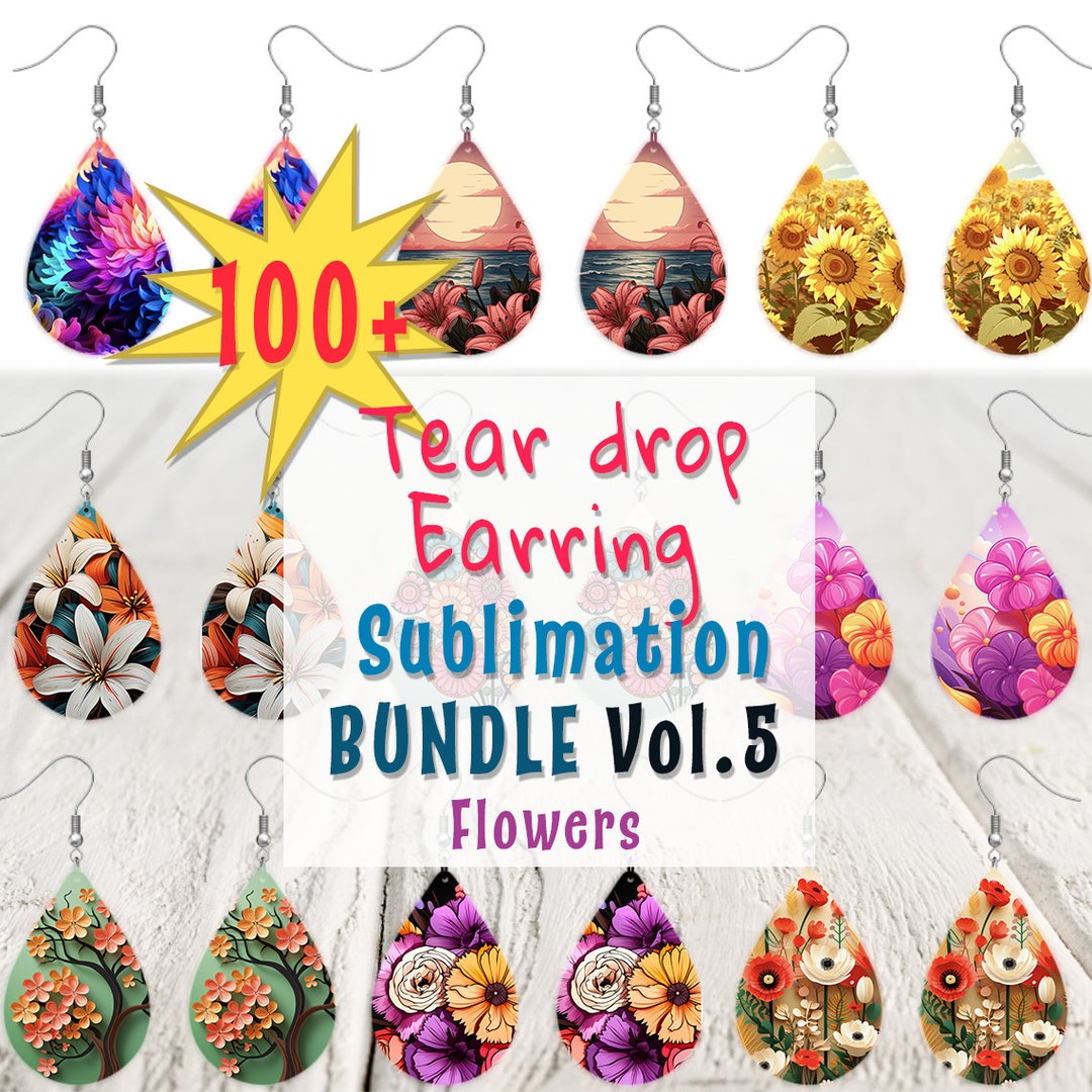 200+ Retro Flowers Tear Drop Earring Sublimation Design Bundle, Earring ...